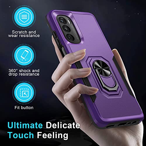 Janmitta Motorola Moto G 5G 2022 Case with Screen Protector[2 Pack], Heavy Duty Shockproof Full Body Protective Phone Cover,Built in Rotatable Magnetic Ring Holder Kickstand,Lavender
