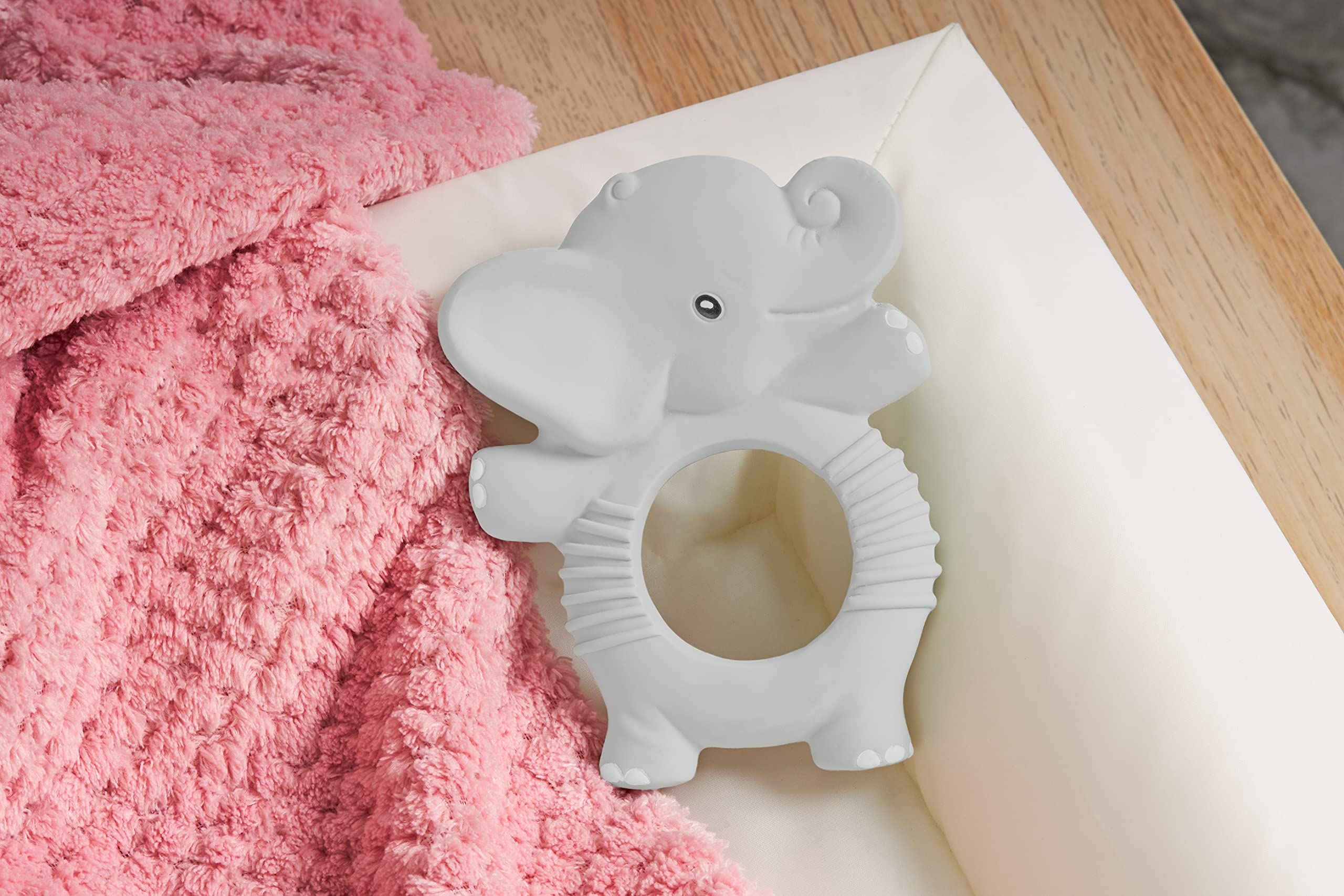 Lil' Llama Baby Elephant Teether - 100% Natural Rubber Teething Ring - Non-Toxic, BPA Free Elephant Teething Ring - Safe Cute Baby Teething Rings for Babies