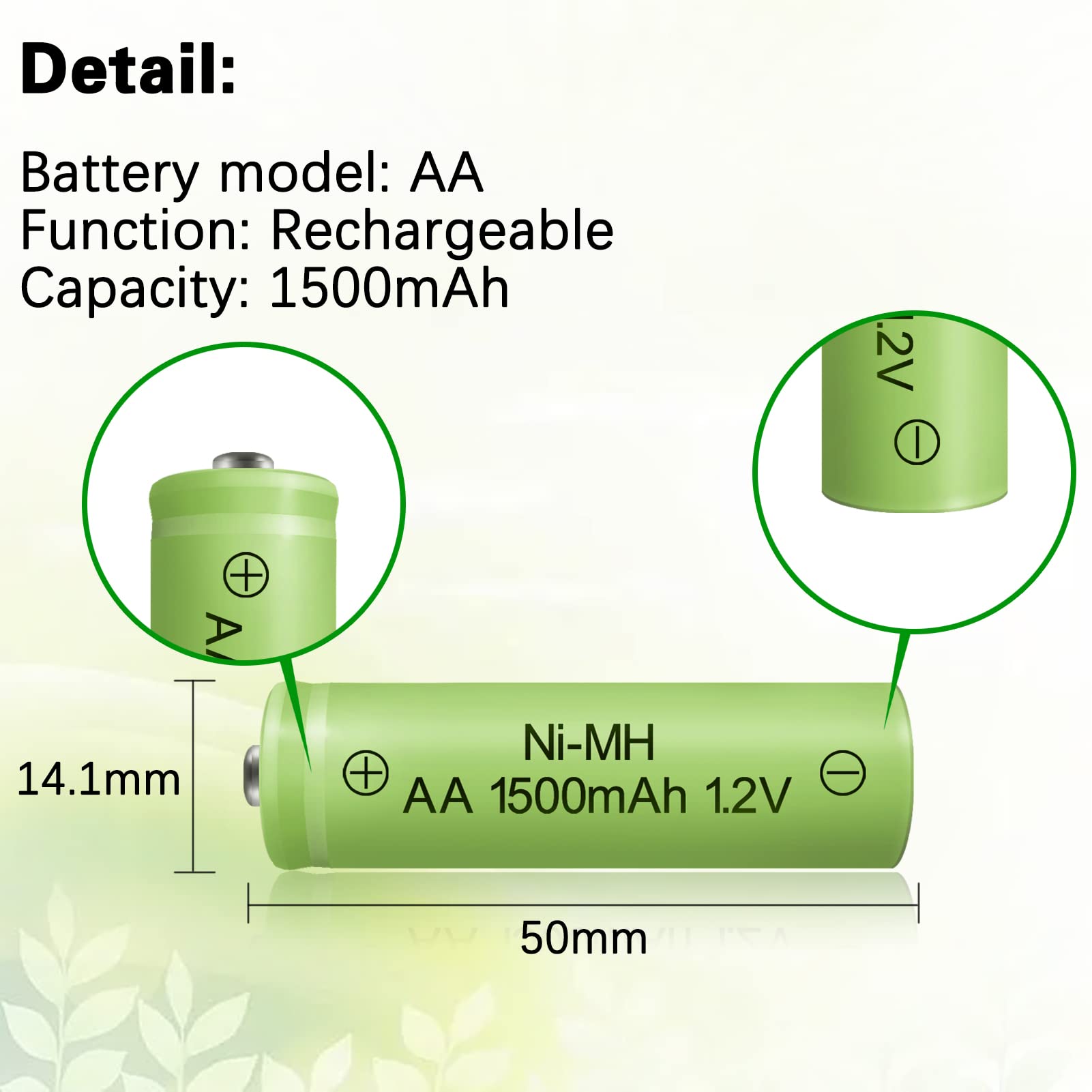 GENYESTAR AA Rechargeable Batteries NIMH 1.2V Double A 1500mAh High Capacity Solar Battery Low Self Discharge, Pack of 8