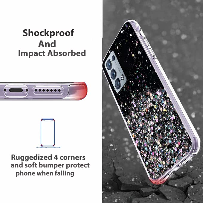 for Oppo Reno 6 Pro 5G Case Silicone,Clear Oppo Reno 6 Pro 5G (Snapdragon) Phone Case Speck, Ultra Slim 0.3mm Soft Shockproof Protective Glitter Cute Phone Cover for Women Green (Black)