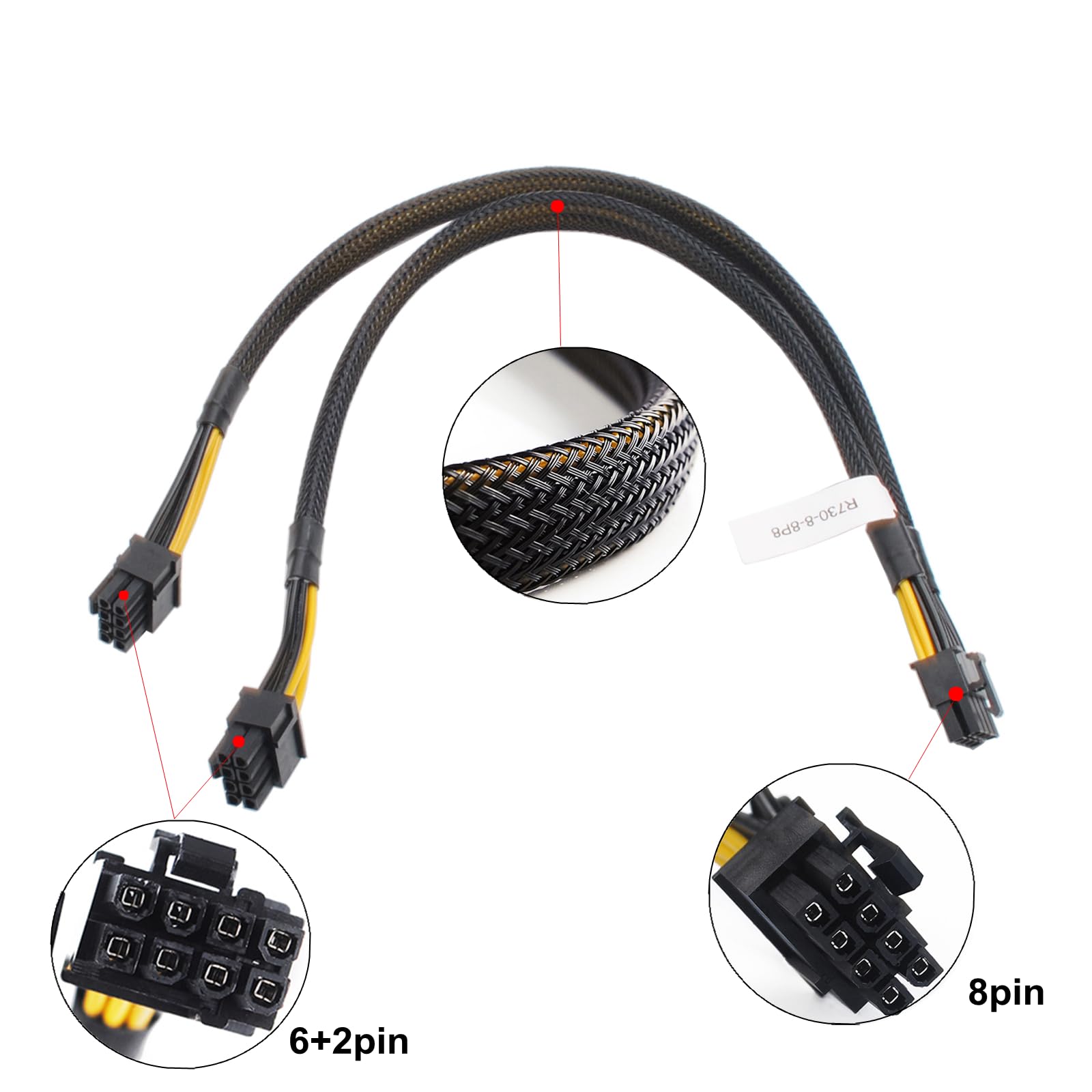 Power Cable 8pin to Dula 6+2pin Power Adapter Cable for Dell PowerEdge R530 R720 R720XD R730 R730XD T620 T630 T640 and NVIDIA Tesla GPU J30DG, Cable Length 35cm