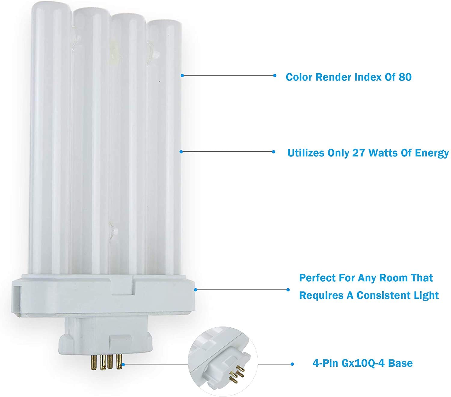 Dysmio Compact Fluorescent 27W Quad Tube, 6500K Daylight Light FML Light Bulbs with GX10Q-4 Base – 2 Pack