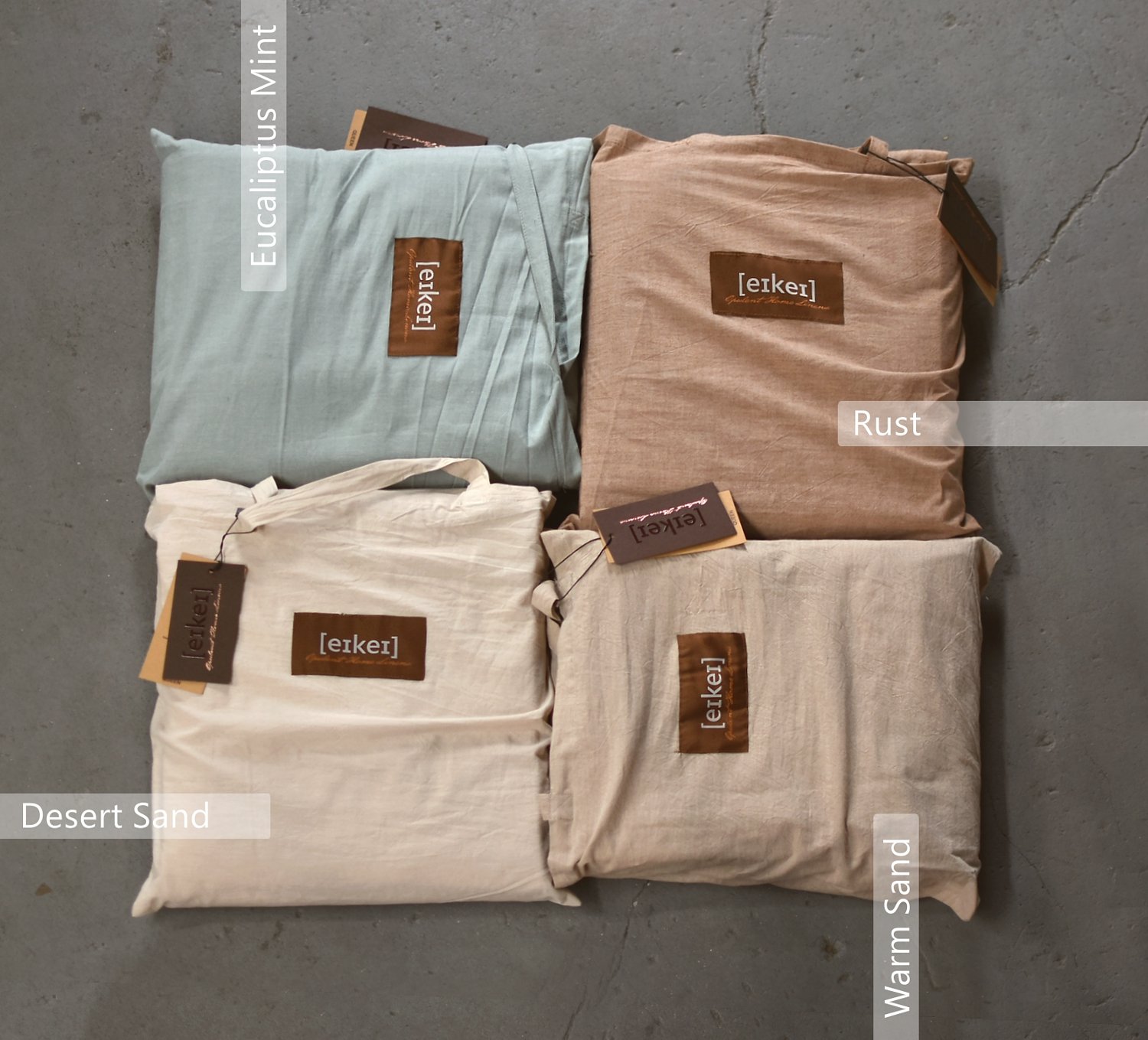 Eikei Washed Cotton Chambray Duvet Cover Solid Color Casual Modern Style Bedding Set Relaxed Soft Feel Natural Wrinkled Look (King, Eucalyptus Mint)