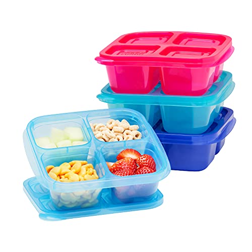 EasyLunchboxes - Bento Snack Boxes - Reusable 4-Compartment Food Containers for School, Work and Travel, Set of 4 (Jewel Brights)