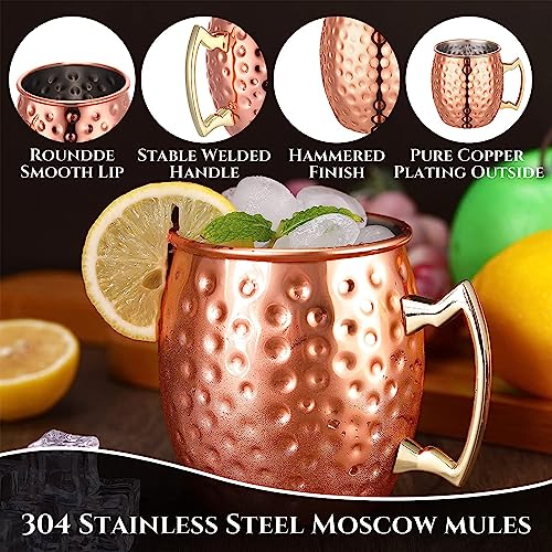 Moscow Mule Mugs | Large Size 19 ounces | Set of 2 Hammered Cups | Stainless Steel Lining | Pure Copper Plating | Gold Brass Handles | Christmas Gift Set