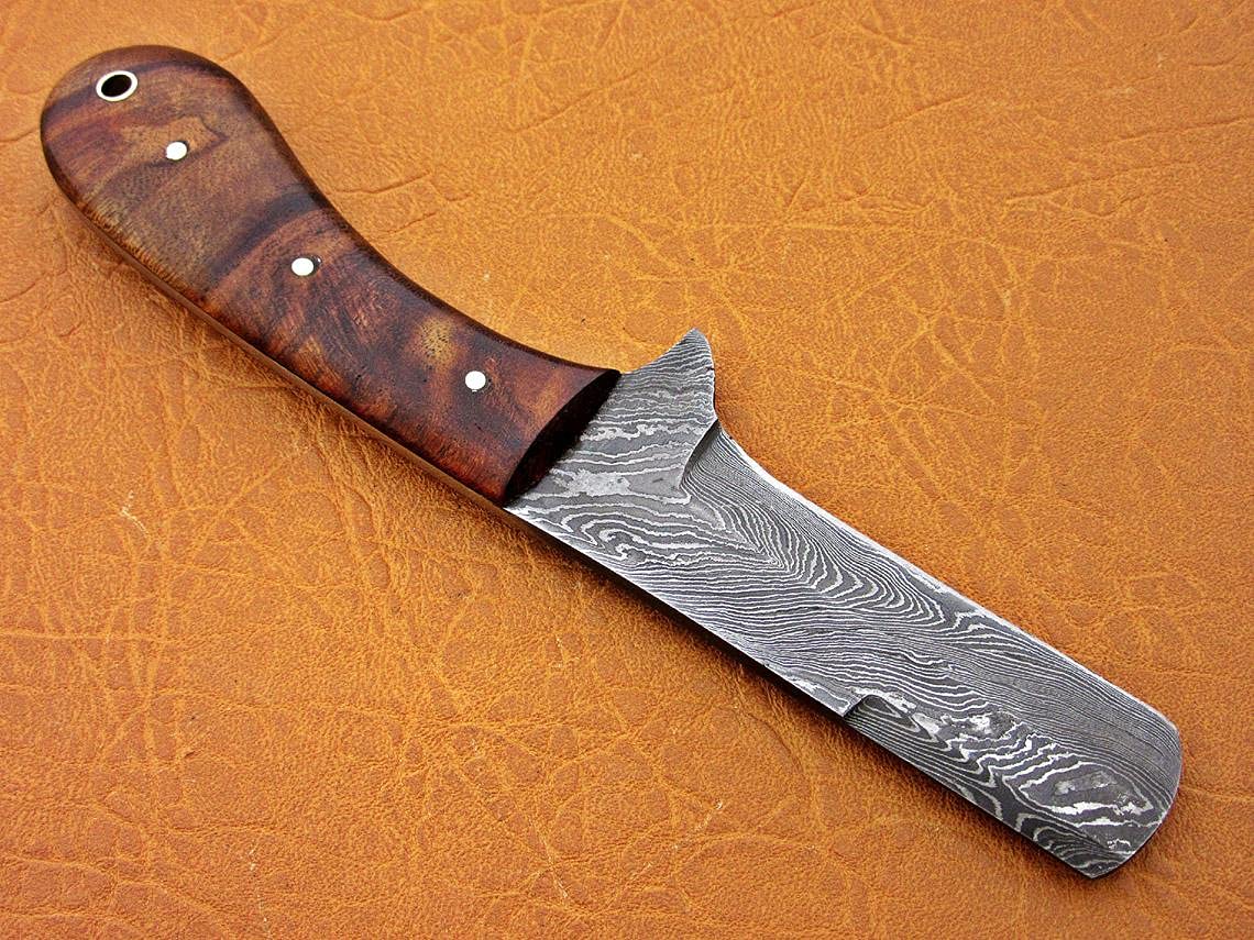 Black Smith Custom Knives DM-BC-01 Handmade Damascus Steel Bull Cutter Cowboy hunting castration and skinning knife, 8" Rose Wood Handle, Fixed Blade EDC Knife With Leather Sheath