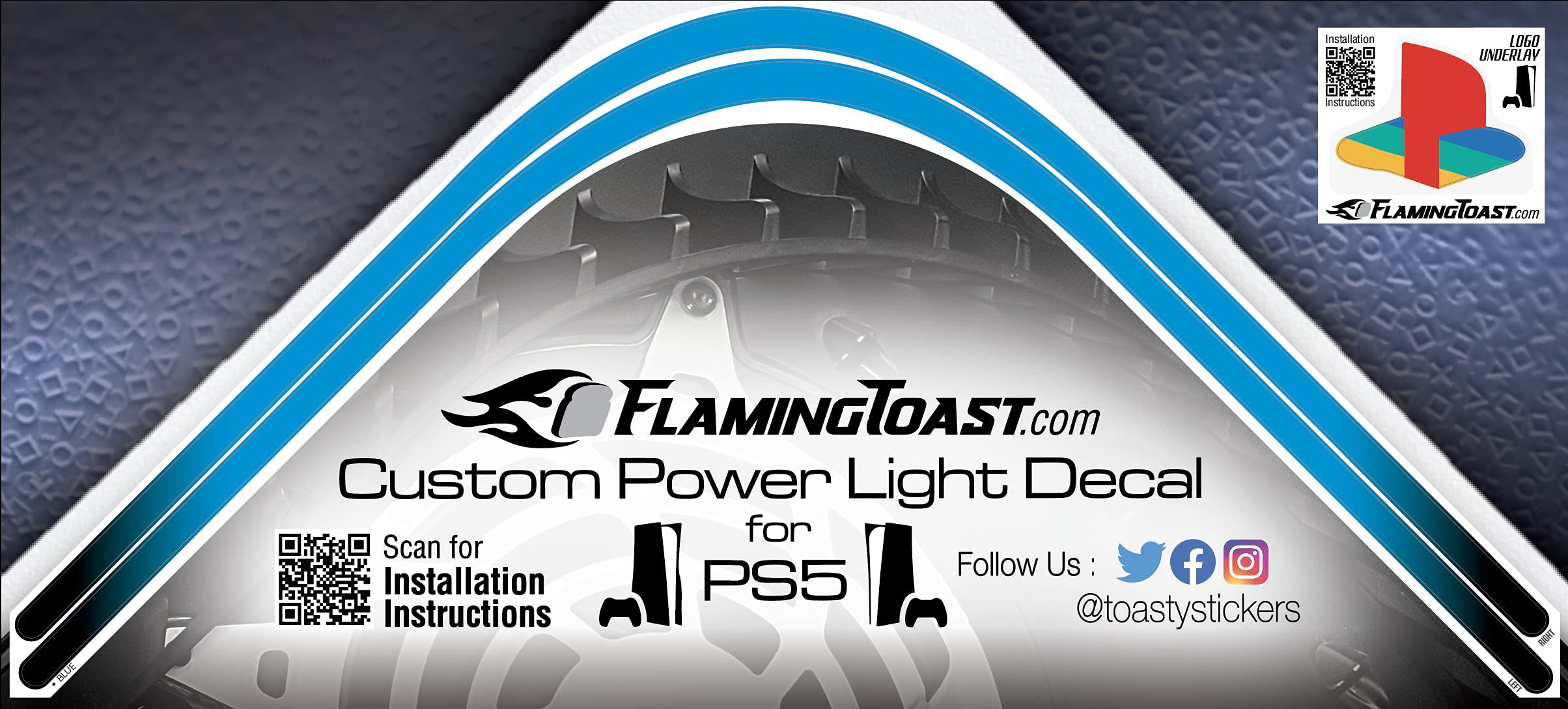 Power Light Decal and Underlay Sticker Combo for PS5 Playstation 5 (Blue)