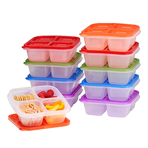 EasyLunchboxes® - Bento Snack Boxes - Reusable 4-Compartment Food Containers for School, Work and Travel, Set of 10, (Classic)