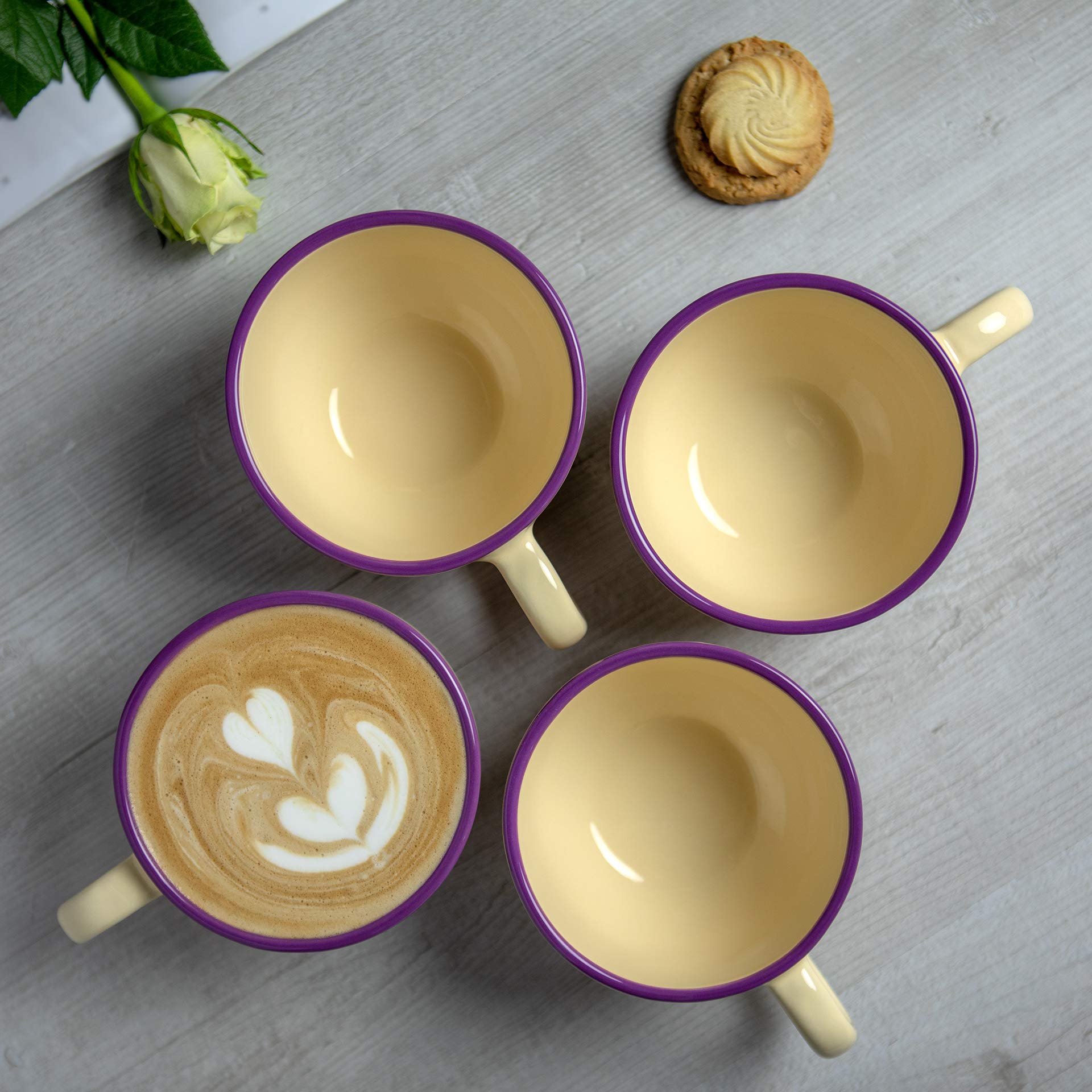City to Cottage Handmade Ceramic Designer Lavender Floral Purple and Cream Cup, Unique Extra Large 17.5oz/500ml Pottery Cappuccino, Coffee, Tea, Soup Mug | Housewarming Gift for Tea Lovers