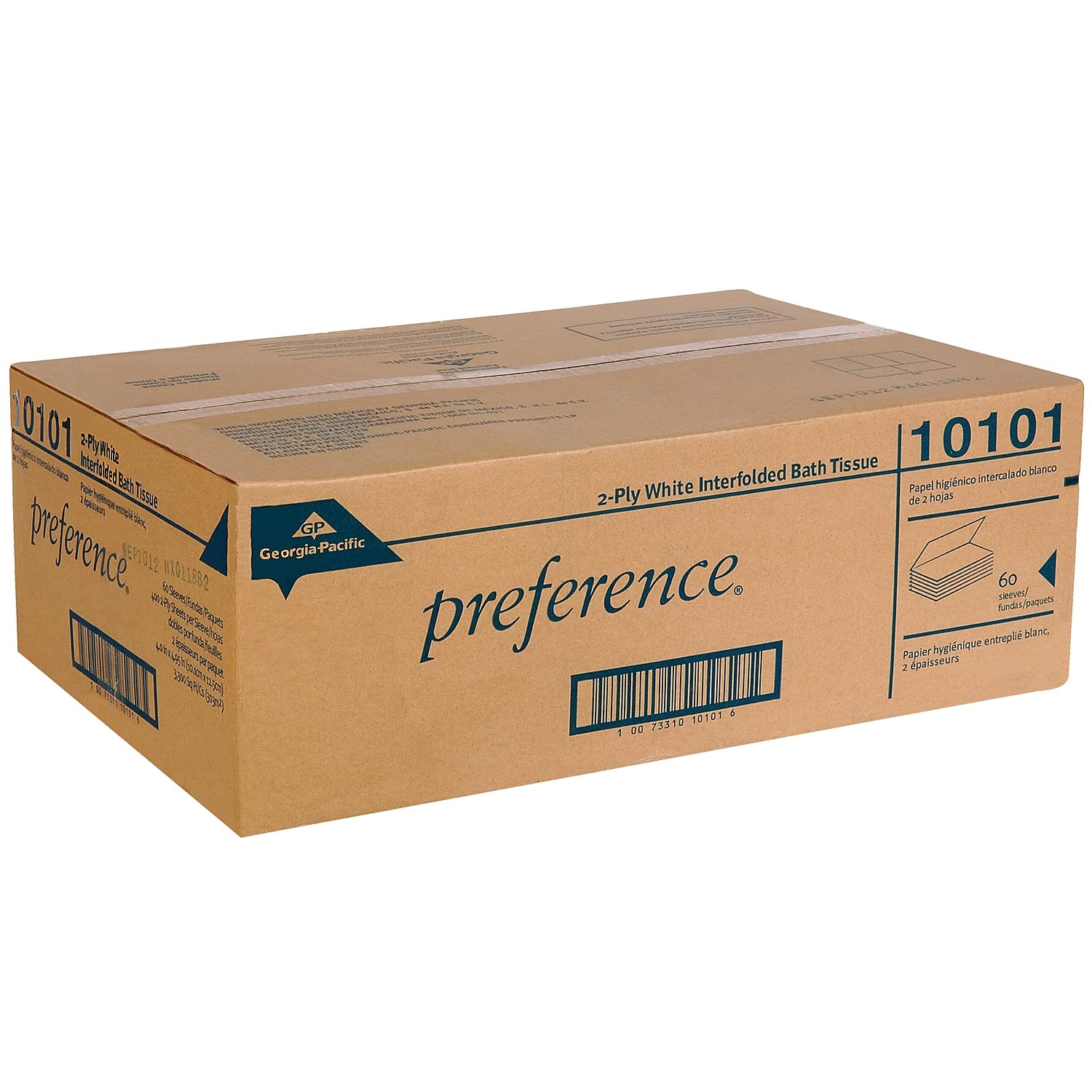 Georgia Pacific 10101 Singlefold Interfolded Bathroom Tissue, White, 400 Sheet/Box, 60/Carton