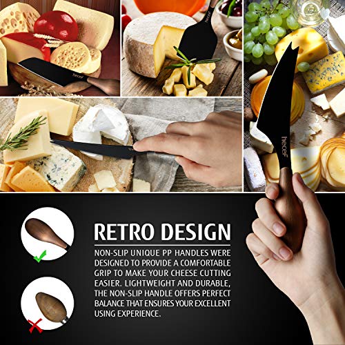 hecef Cheese Knife Set of 3, Bronze Grain Multipurpose Cheese Knife, Retro Cheese Knife, Set Includes Pronged Knife, Hard Cheese Knife & Chisel Knife, Black, Excellent Gift, with Gift Box