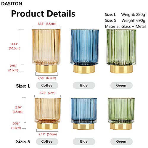 DASITON Makeup Brush holder Organizer,Crystal Cosmetic Makeup Brush Glass Brushes Storage Holder, Vintage Make Up Brush Cup Pen Pencil Holder striped vase(Green S+L