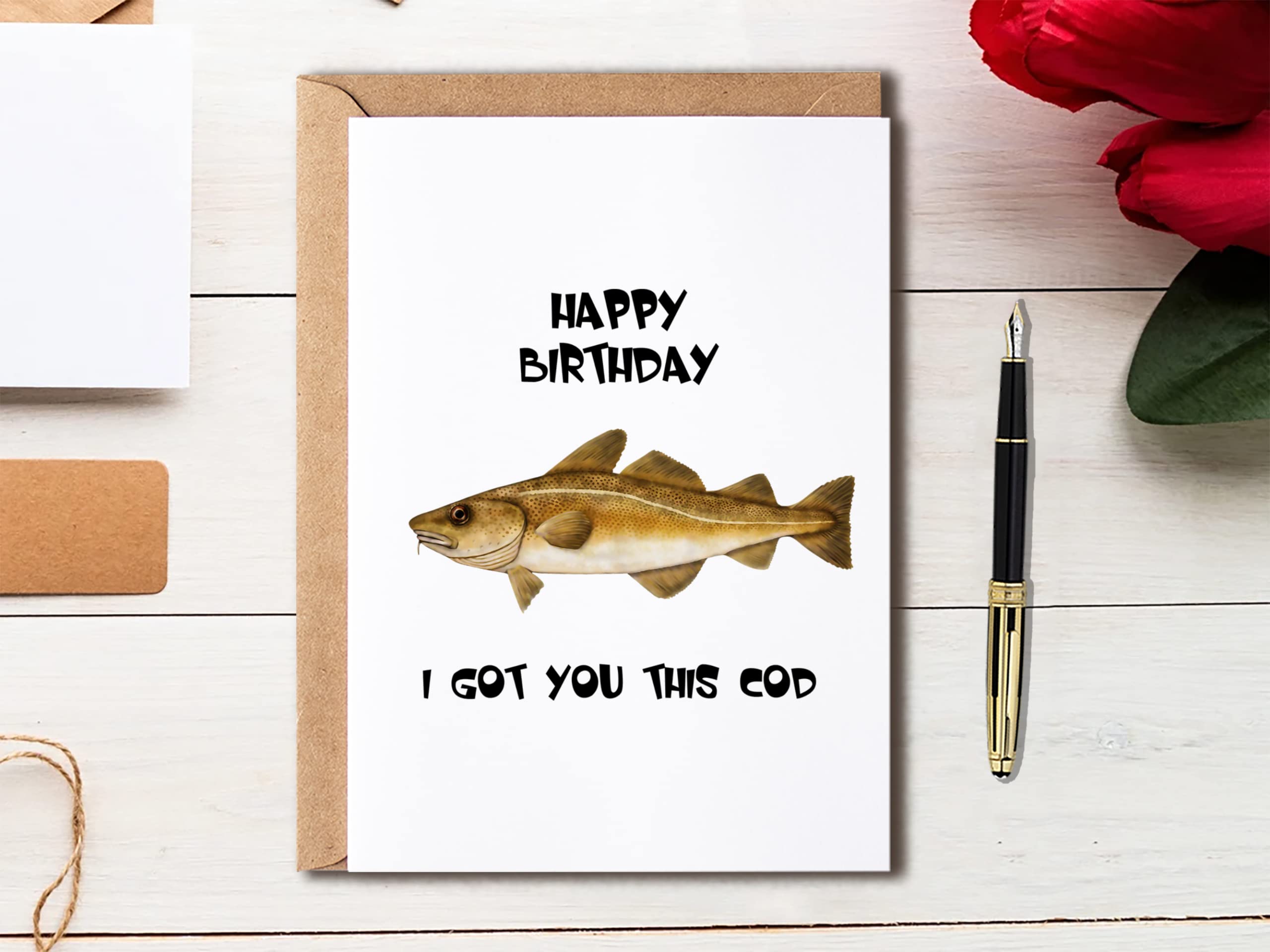 EdgarGifts I Got You This Cod - Happy Birthday Card - Funny Birthday Card - Fish Birthday Card - Birthday Card For Dad - Card For Husband