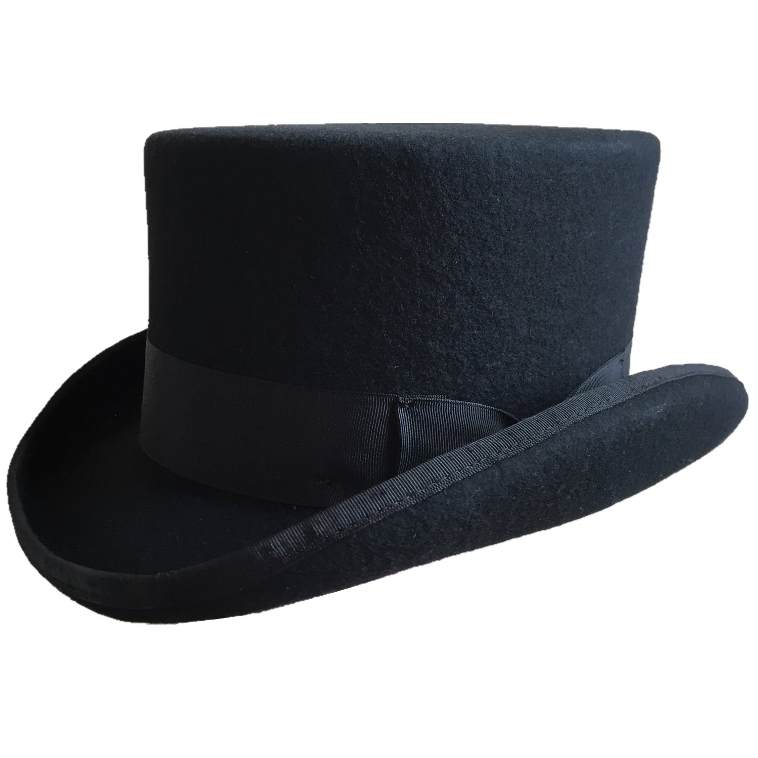 Black Wool Felt Low Top Hat 4 1/2" Crown ⌠(M= 57cm(7 1/8))