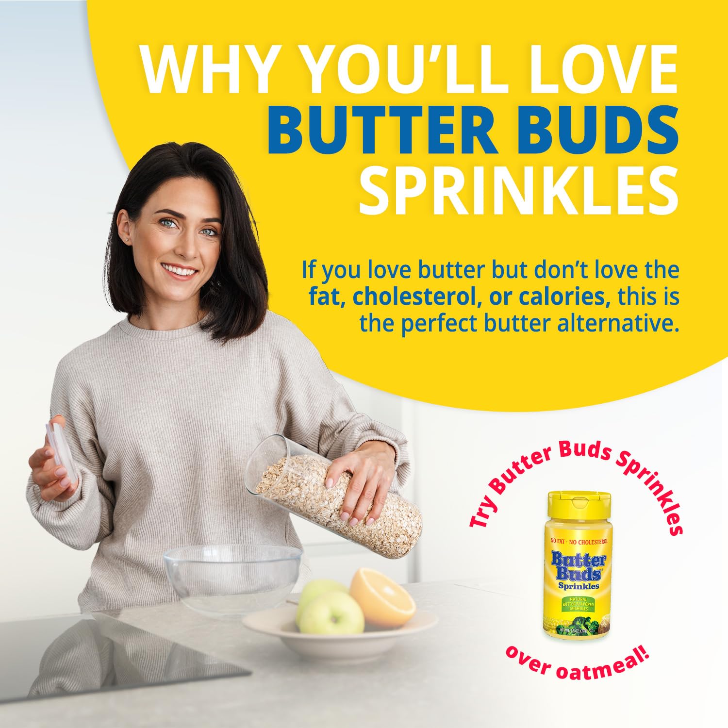 Butter Buds Sprinkles Butter Flavored Granules - Low Calorie, Fat-Free Butter Spray Alternative for Healthy Snacks and Meals, Lightly Salted Butter Popcorn Seasoning, 2.5 Oz (Pack of 3)