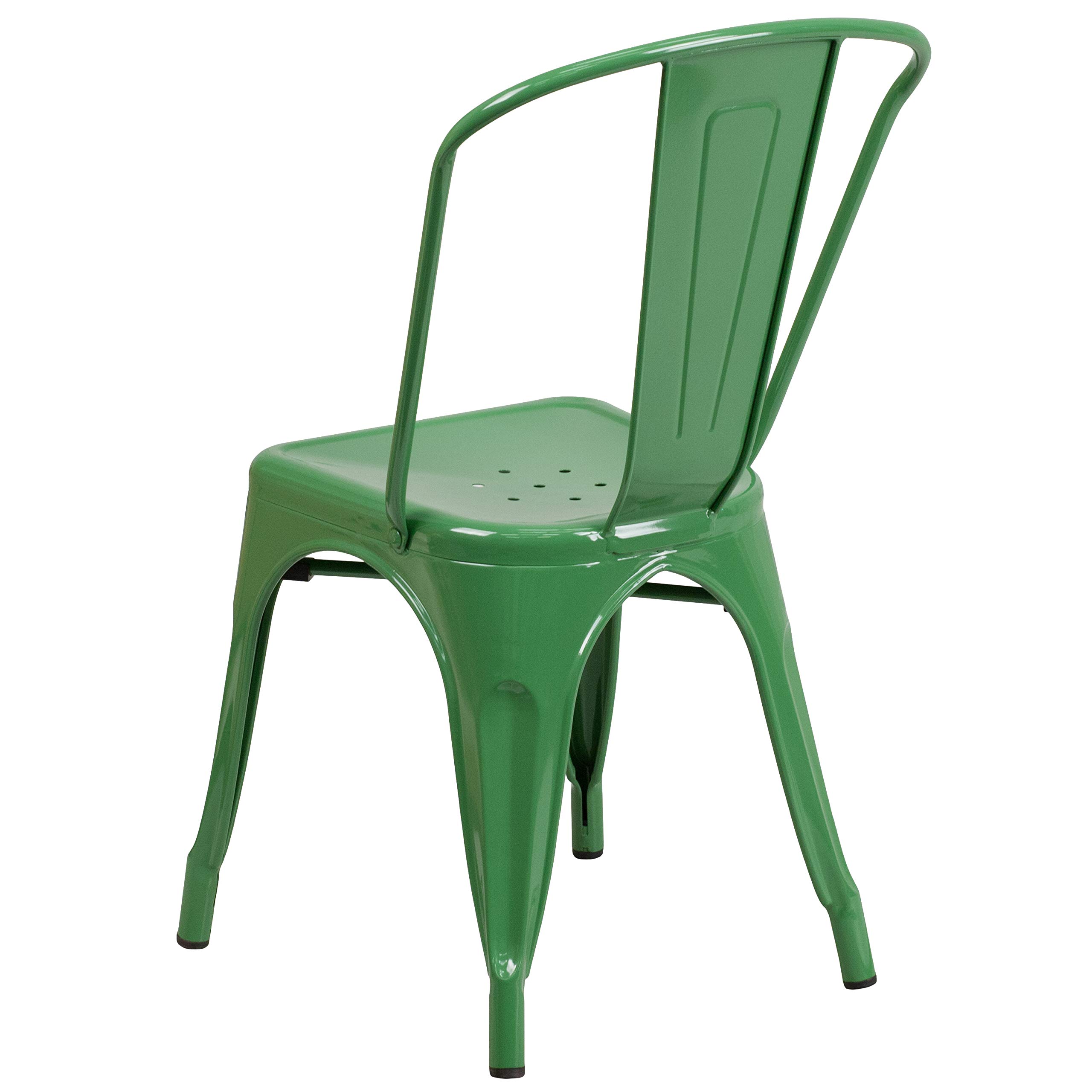 EMMA + OLIVER 4 Pack Green Metal Indoor-Outdoor Stackable Chair - Restaurant Chair - Bistro Chair
