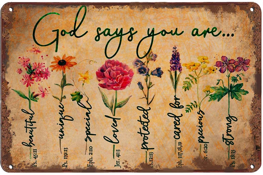 LINQWkk Creative Tin Sig God Says Flowers Funny Novelty Metal Sign Retro Wall Decor for Home Gate Garden Bars Restaurants Cafes Office Store Pubs Club Sign Gift 12 X 8 INCH Plaque Tin Sign