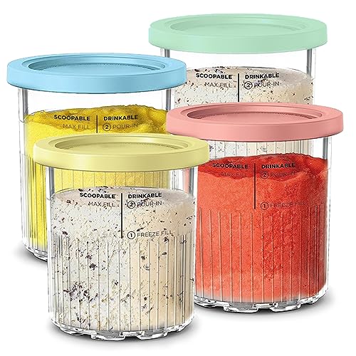 for Ninja Creami Deluxe 11-in-1 Pints and Lids - 4 Pack, 24 oz - Compatible with NC501, NC500 Series - Dishwasher Safe, BPA-Free, Leak Proof - Assorted Colors