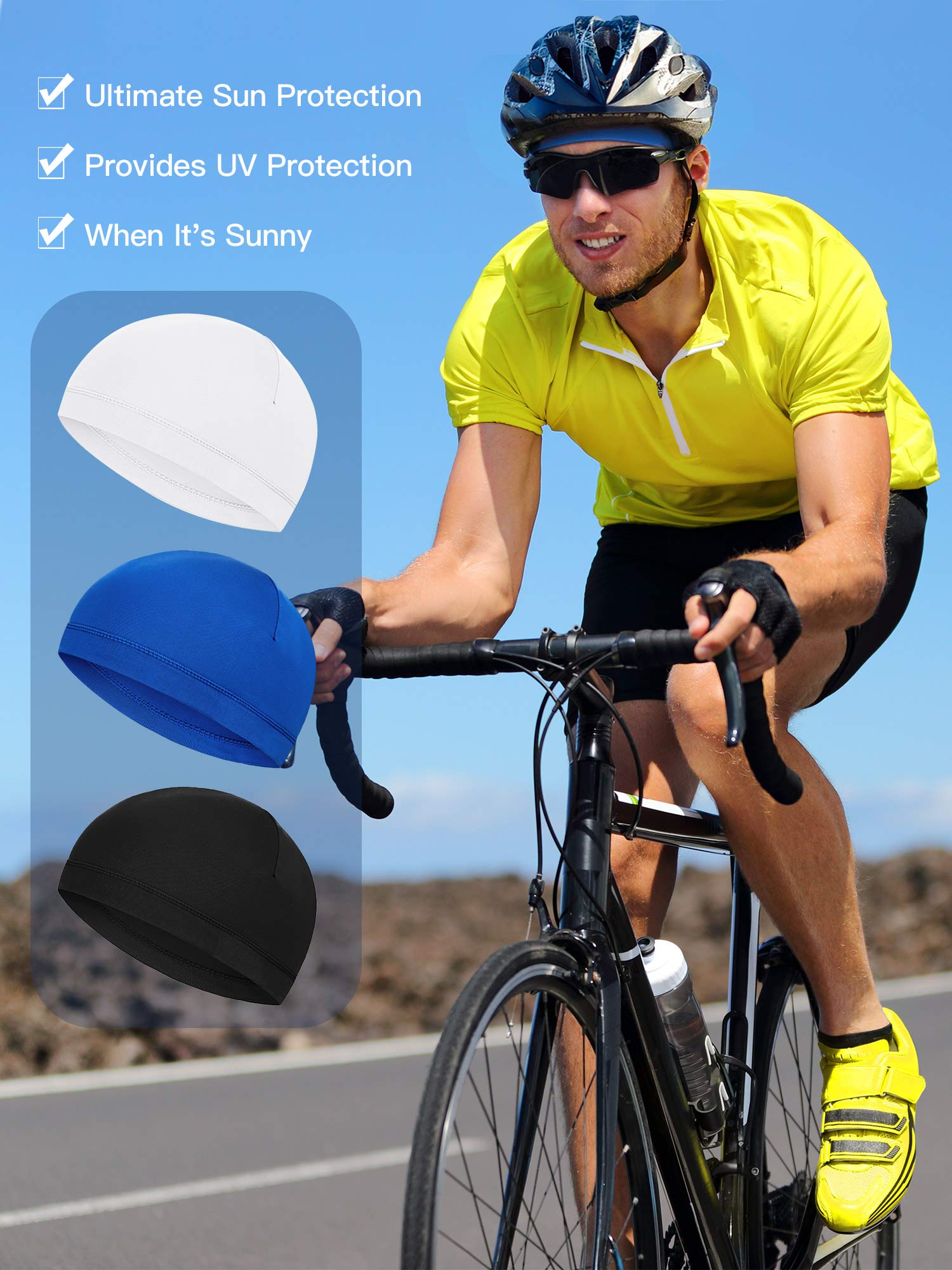 Boao 6 Pieces Cycling Skull Cap Running Sweat Wicking Hats Helmet Liner for Men and Women Fitting Running Jogging Exercise (Black, Grey, Dark Blue, White, Army Green, Navy)