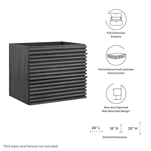 Modway Render 23.5" MDF Wood Wall-Mount Bathroom Vanity Cabinet in Charcoal