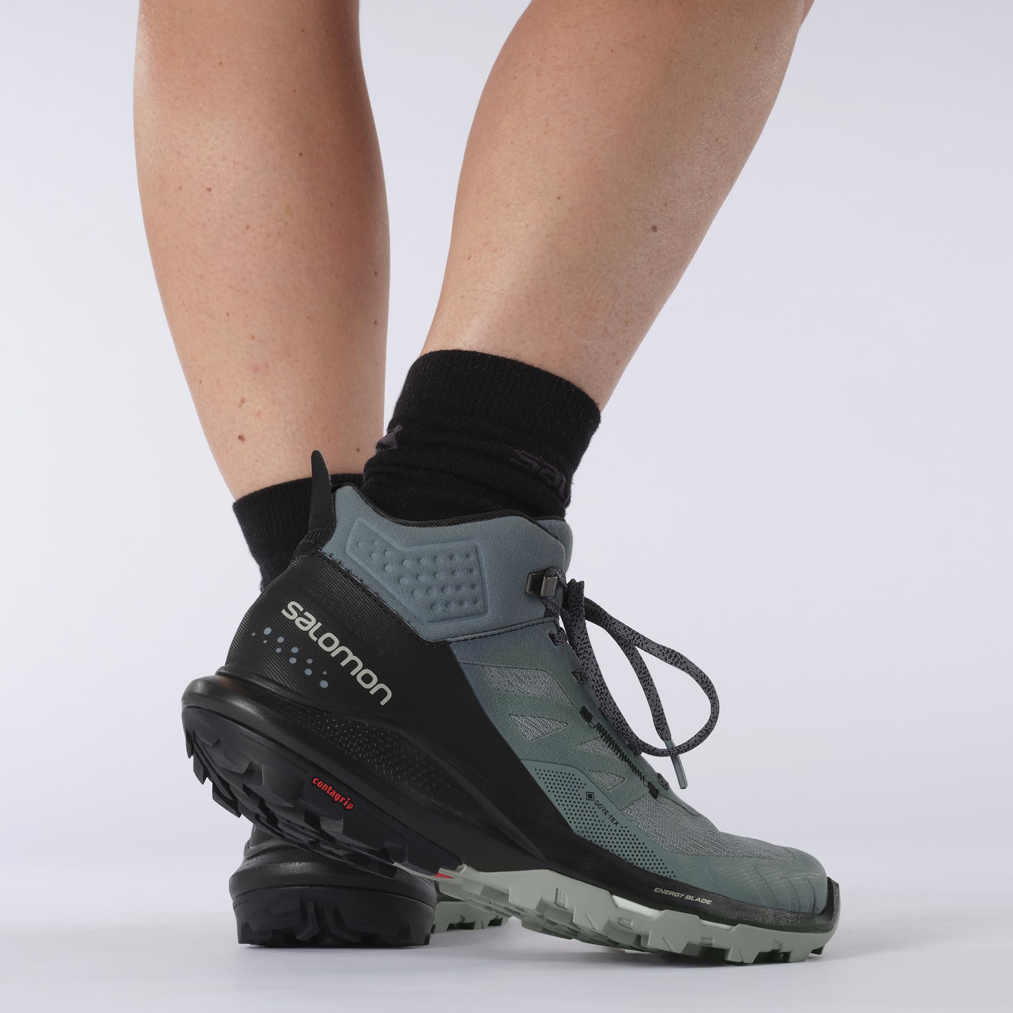 Salomon Women's OUTPULSE Mid Gore-Tex Hiking Boots for Women, Stormy Weather/Black/Wrought Iron, 11