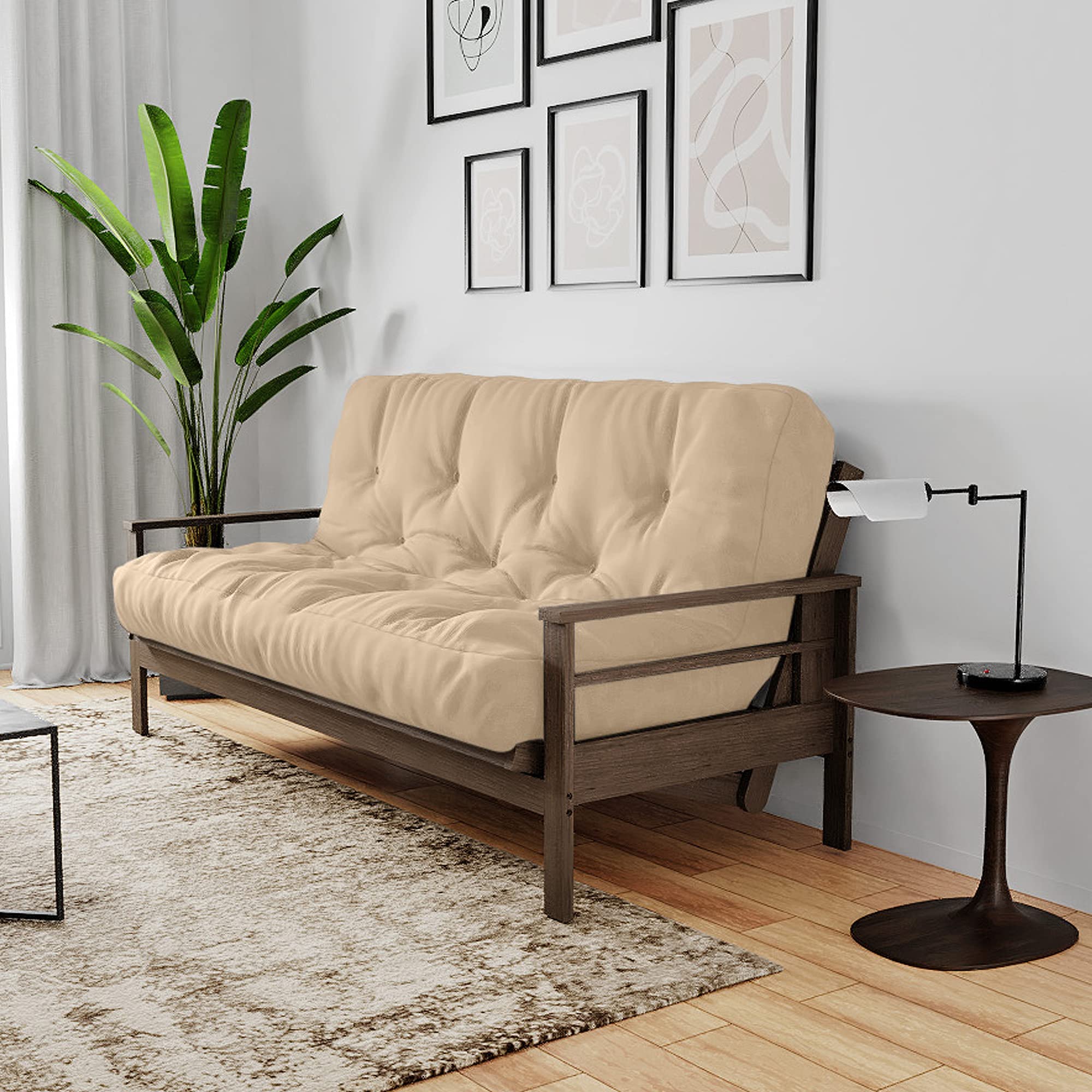 by The Futon Factory Cooling Gel Memory Foam 8 inch Futon Mattress - Solid Khaki Cover - Full Size - CertiPUR Certified Foams - Made in USA - (Frame not Included)