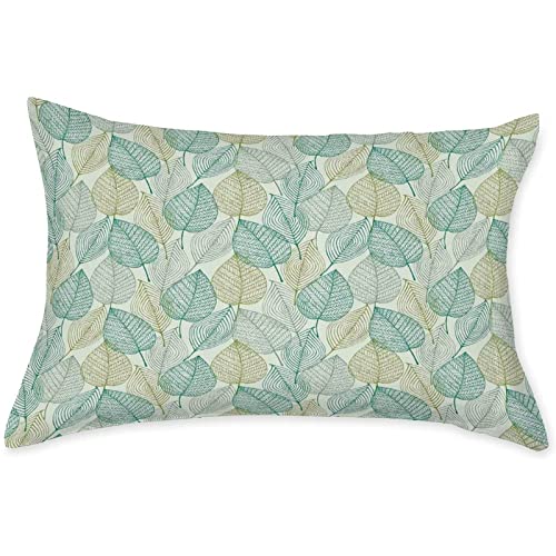 Decorative Bedding Sheet Set Queen Size, Leaves Deep Pockets Fitted Sheet & 2 Pillow Sham Set, Modern Leaf Forms Geometric Lines Shape Print Microfiber 3pc Bed Sheets Set, for Boys & Girls Bedding