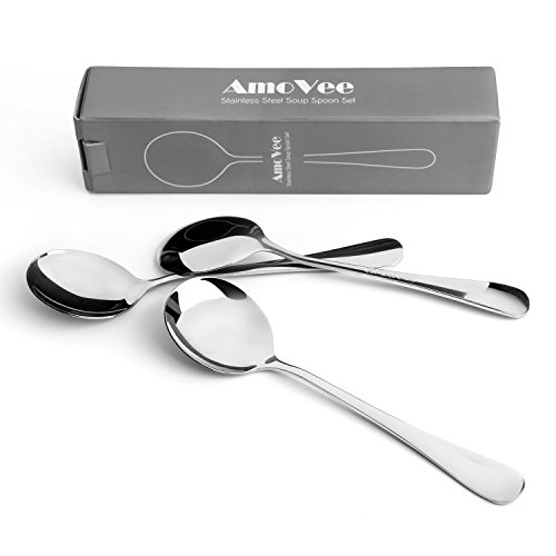 Soup Spoons, AmoVee Wholesale Stainless Steel Alpha Round Spoons, Set of 8