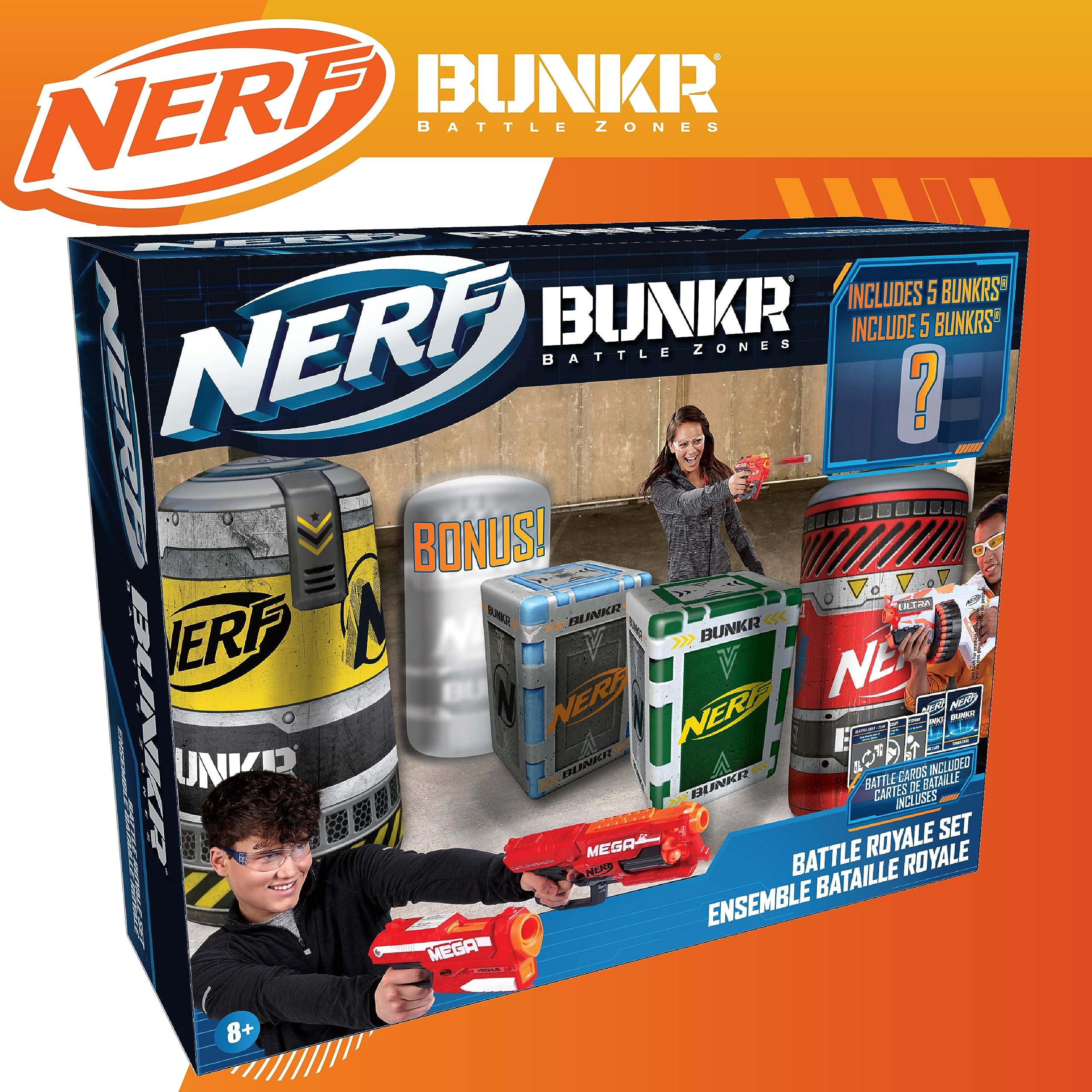 NERF BUNKR Officially Licensed Battle Royale Inflatable Bunker Battlezone - 5 Piece Barricade Set Crates Barrels