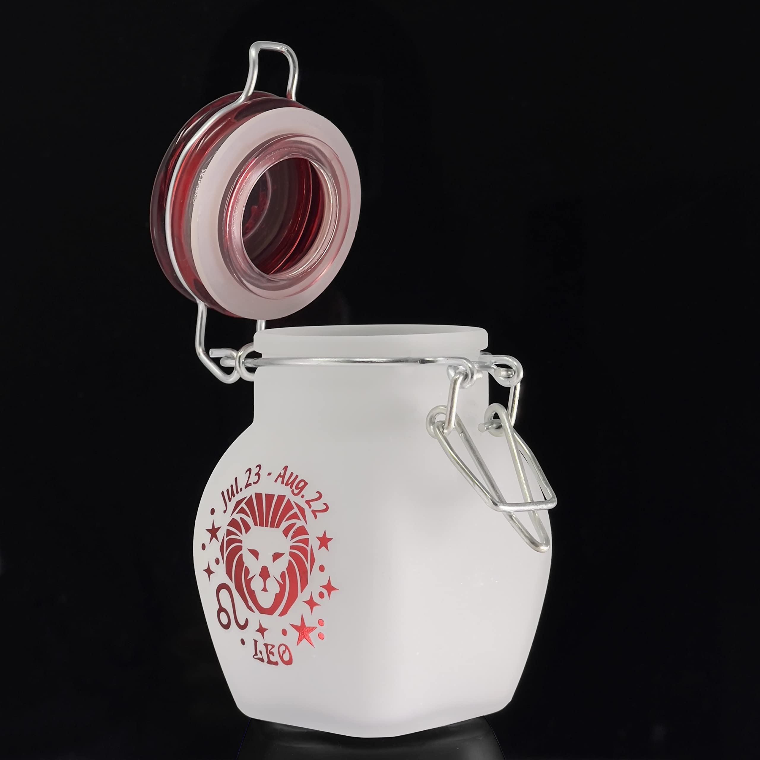 Zodiac Sign Quarter Oz (125ml) Smell Proof Airtight Glass Storage Jar, 3.25" (Leo Astrology Sign)