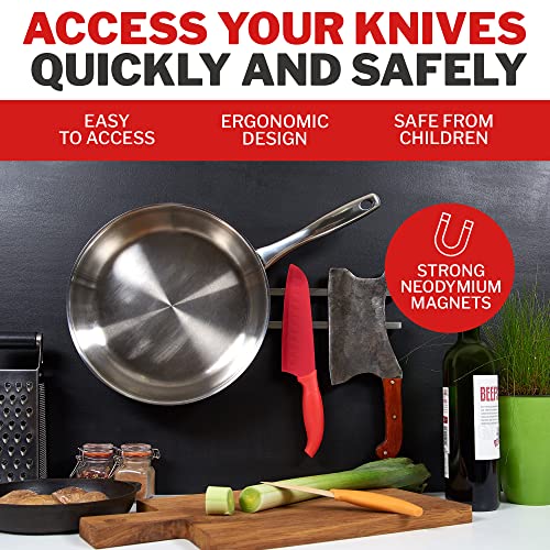 Magnetic Knife Holder, Stainless Steel 18-Inch Magnetic Knife Rack with 6 Removable Hooks, Ergonomic Tool Magnet Bar and Knife Strip with Installation Hardware β Any Kitchen Stuff