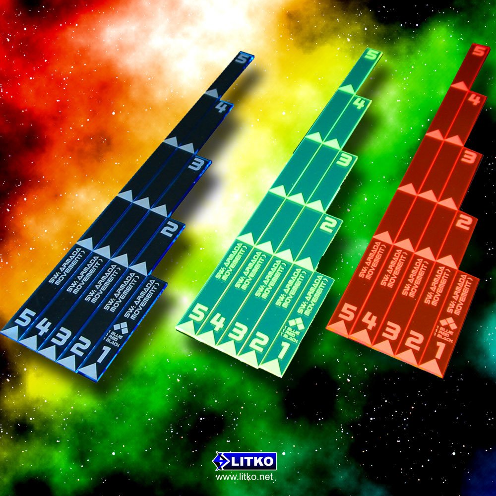 LITKO Armada Multi Range Movement Ruler Set | Compatible with Star Wars: Armada | 5 Pack (Fluorescent Blue)