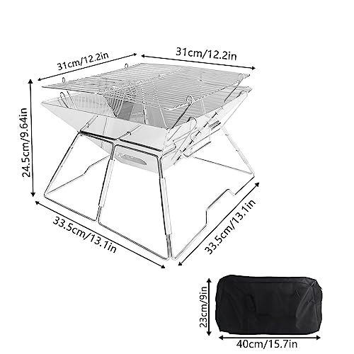 Foxtell Folding Campfire Grill with Carrying Bag, 304 Stainless Steel Grate Barbeque Grill, Portable Camping Grill with Legs for Outdoor Picnics, Backpacking