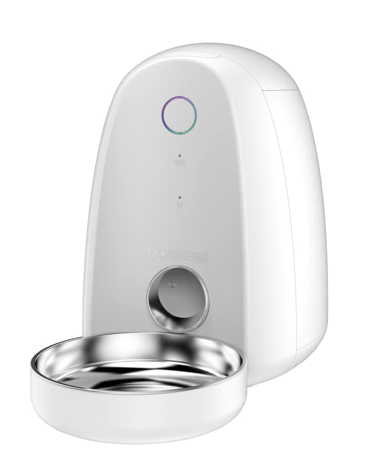 DOGNESS App Wi-Fi Control Automatic Cat Feeders, Dry Food Dispenser for Small Cat Dog Pet, Timed Cat Feeder, Microchip Pet Feeder Up to 15 Portion 6 Meals Per Day, 10s Voice Recorder, White