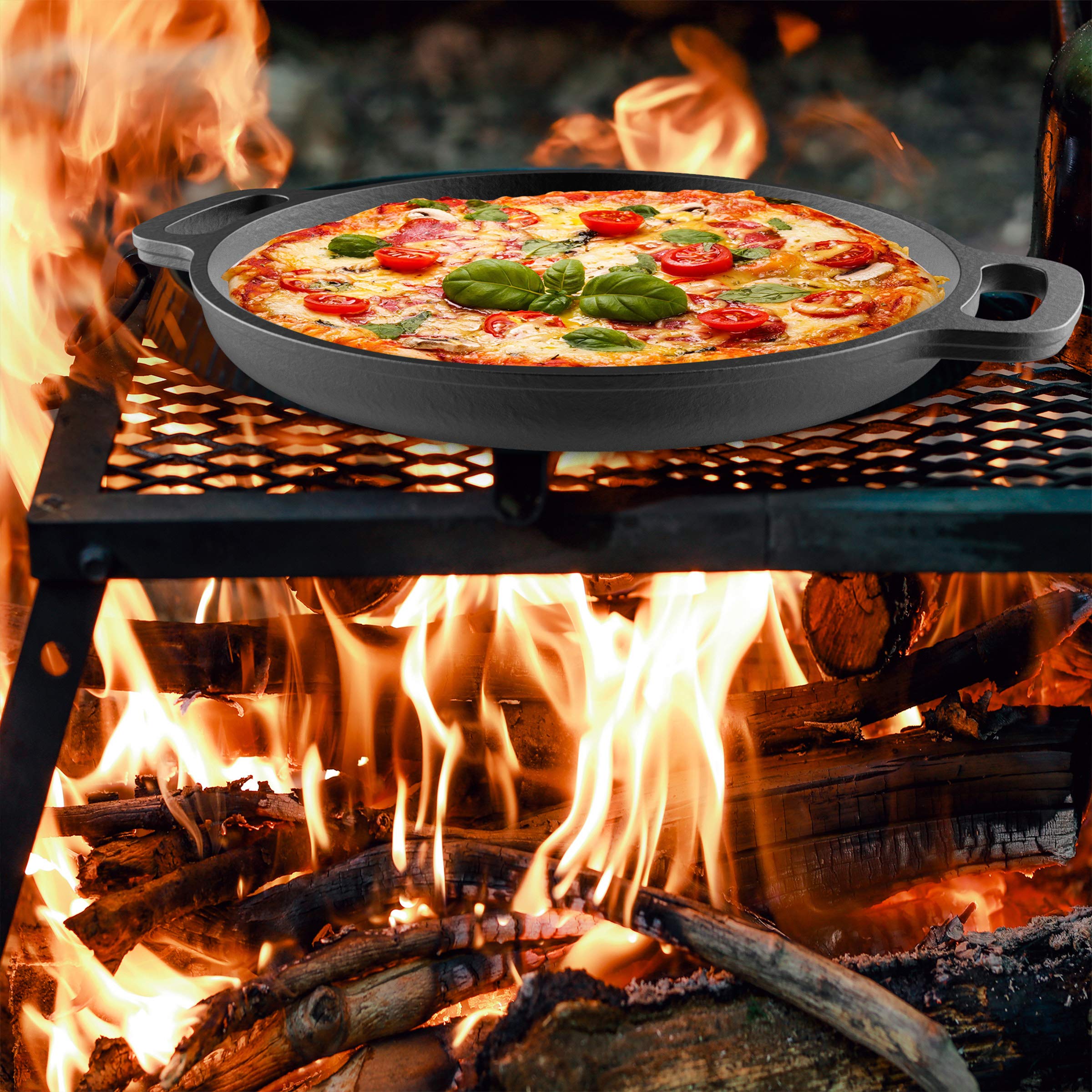 Classic Cuisine Cast Iron Pizza Pan-13.25 Pre-Seasoned Skillet for Cooking, Baking, Grilling-Durable, Long Lasting, Even-Heating Kitchen Cookware, (82-KIT1089)
