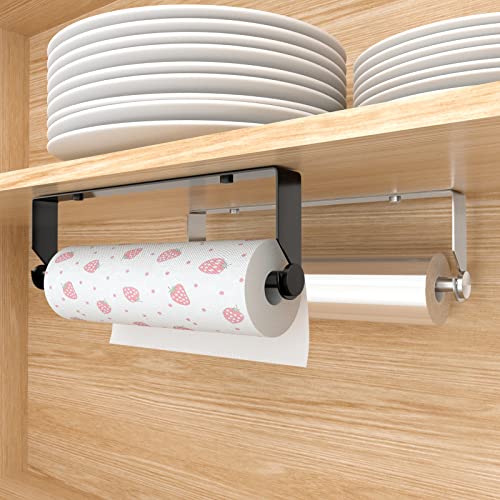 JUTOROSY Paper Towel Holder Under Cabinet for Kitchen, Wall Mount Paper Towel Holder Self-Adhesive or Drilling, Paper Roll Holder Paper Towel Rack for Kitchen, Bathroom, Pantry, Sink, Silver-2 Pack