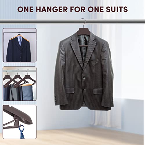 DEDU Plastic Extra Wide Shoulder Suit Hangers for Men 20 Pack Width 17.3", Brown Sweater Hangers no Shoulder Bump Non Slip for Thick Sweaters, Clothes Hangers with Pants Bar 360° Swivel Metal Hook