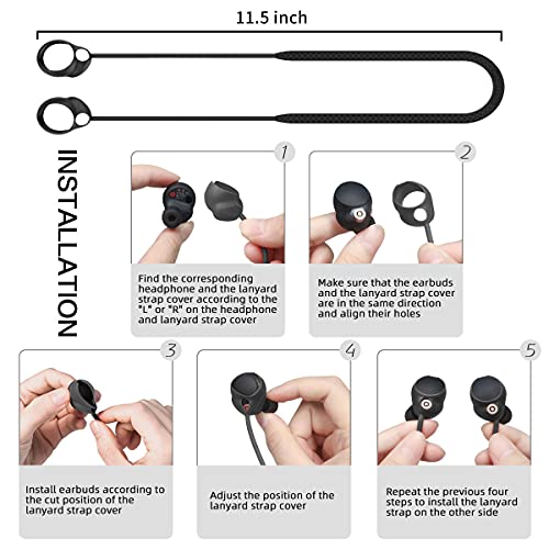 for Sony WF-1000XM4 Case Cover,Woocon 5 in 1 Soft Silicone Protective Accessories Kit Skin Sleeve for Sony WF1000XM4 True Wireless Earbuds Charging Case with Keychain/Anti-Lost Strap/Ring/Brush(Black)