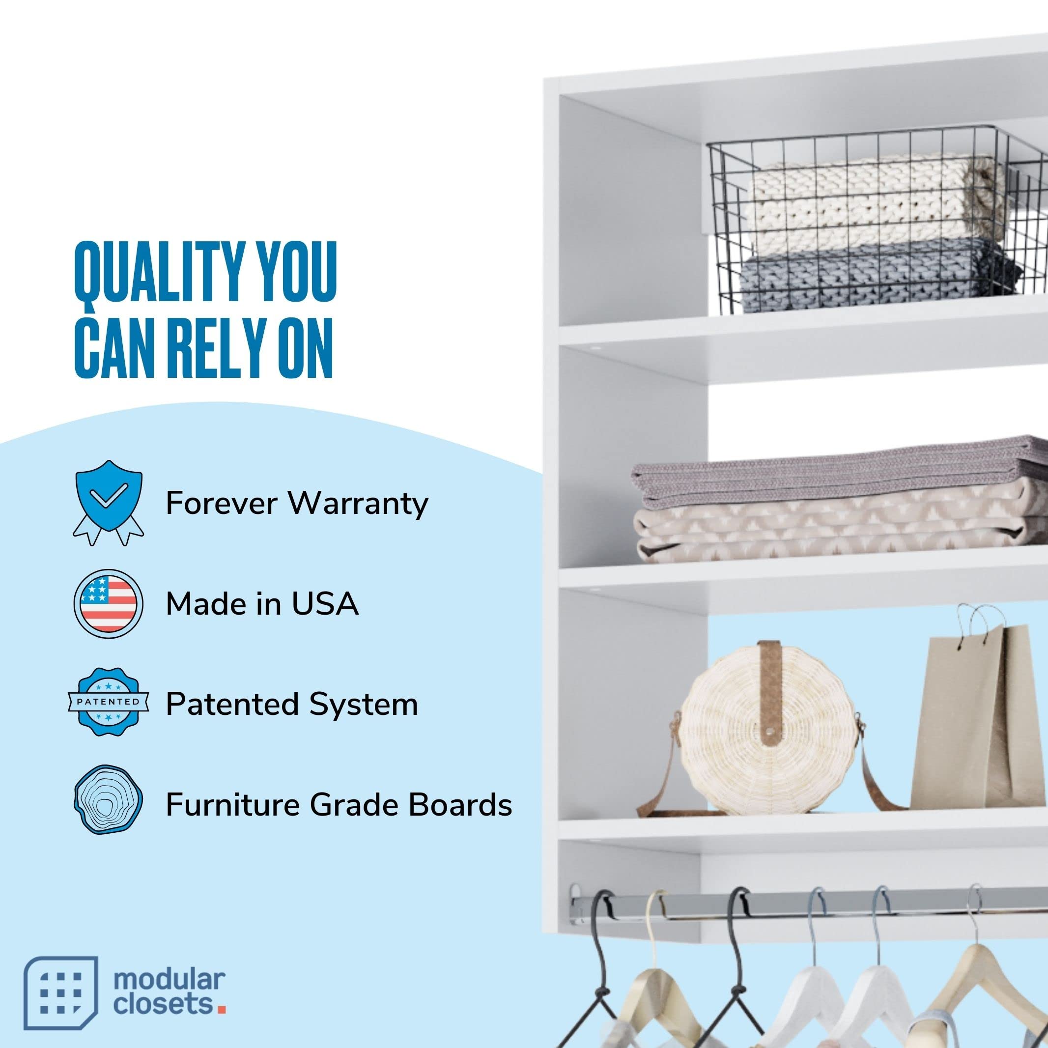 Medium Hanging Closet Unit - Modular Closet System for Hanging - Corner Closet System - Closet Organizers and Storage Shelves (White, 25.5 inches Wide) Closet Shelves