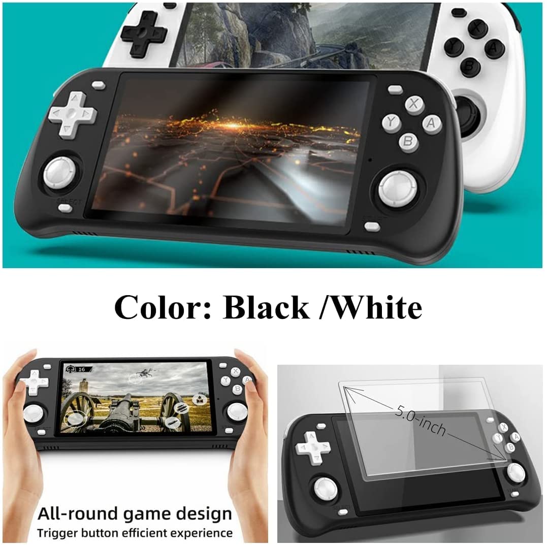 Cawevon Powkiddy RGB10 MAX 2 Handheld Games Console ,Video Game Console Open Source Handheld PSP Retro Game Console 80 Arcade, 5 inches (17000 Games 128G White)