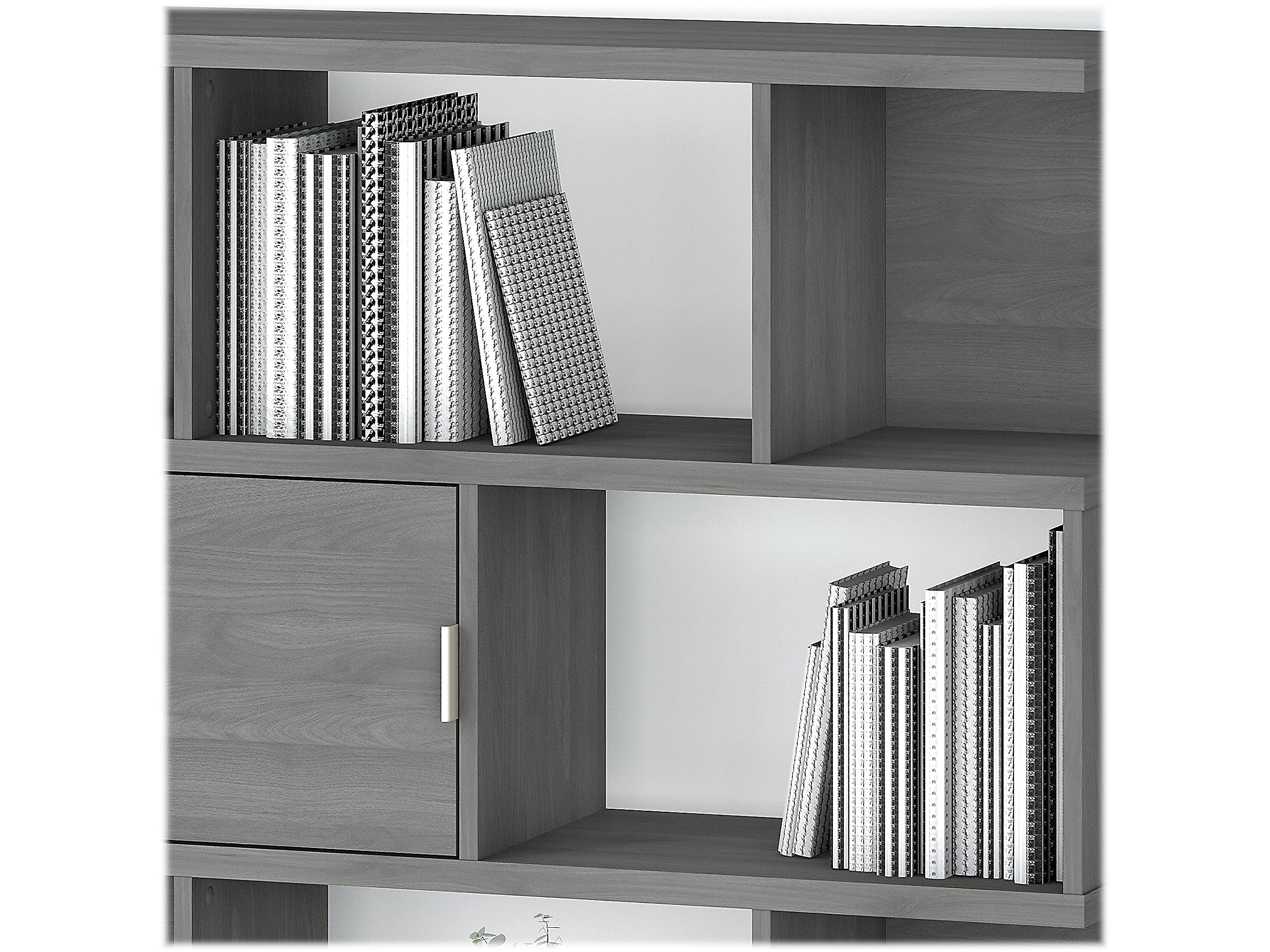 Bush Furniture Madison Avenue Large Geometric Etagere Bookcase with Doors in Modern Gray