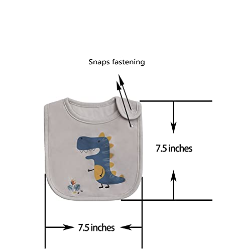 Maiwa 6 Pack Cotton Waterproof Dinosaur Baby Bibs for Boys for Drooling Eating Teething with Snaps,OEKO-TEX certified print