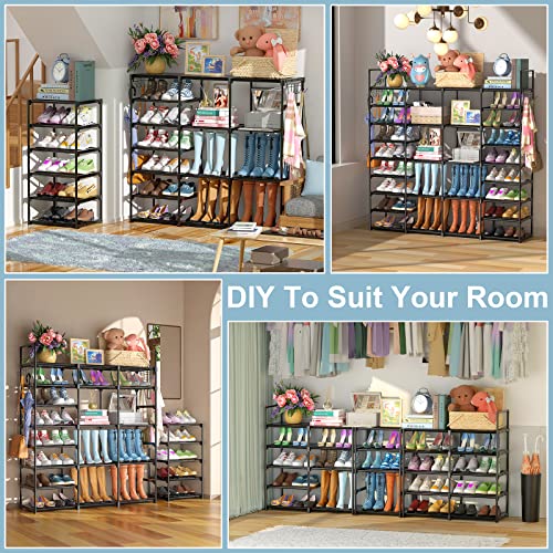Huolewa Large Shoe Rack Organizer Storage, 4 Row 9 Tier for Bedroom Closet Entryway, Free Standing Tall Metal Shelf Stand, Sturdy Big Black Garage Shoe Holder for 64-72 Pair