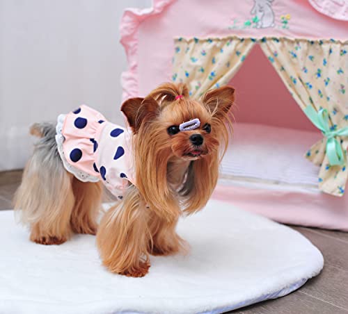 MSNFOASM 2Pcs-Pet Dog Elastic Soft Dress,Cute Polka Dots Lace Skirt for Small Dogs Cats(White&Pink S)