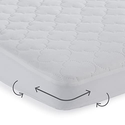 Sealy Waterproof Protection Fitted Toddler and Baby Mini Crib Mattress Pad Cover Protector, Noiseless, Machine Washable and Dryer Friendly, 38" x 24" - White