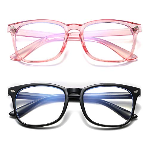 Blue Light Blocking Glasses, OTICALA Computer Screens/Gaming/TV/Smart Phones Anti Eyestrain Glasses for Women Men 2 Pack(Black+Pink)