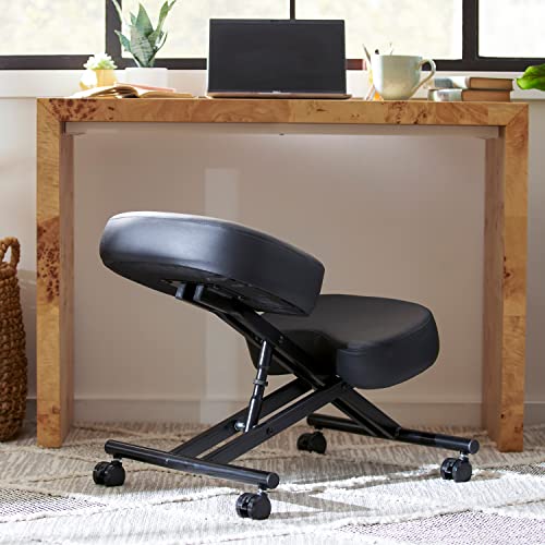JOMEED Modern Height Adjustable Ergonomic Support Rolling Home Office Kneeling Desk Chair with 3 Inch Padded Angled Seat, Black