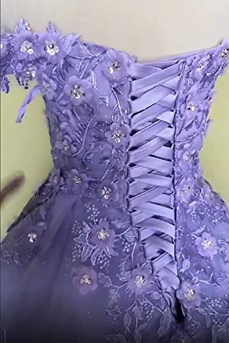 DKBridal Women‘s 3D Flowers Quinceanera Dresses Glittery Tulle Off The Shoulder Sweet 16 Dresses Royal Blue 24