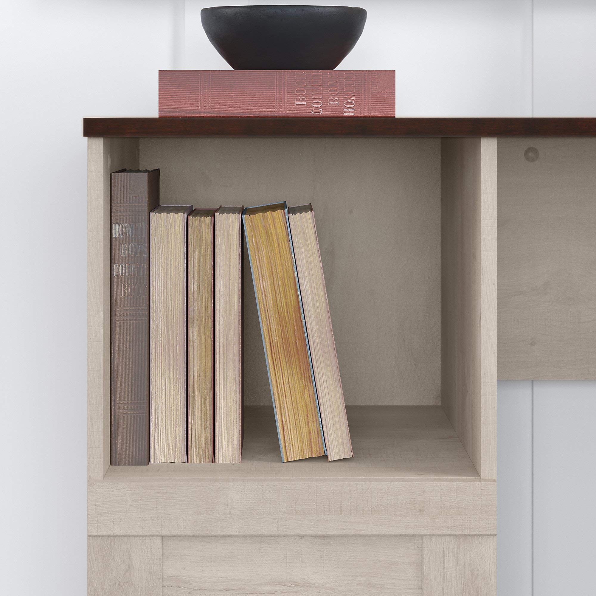 Bush Furniture Townhill 54W L Shaped Desk in Washed Gray and Madison Cherry