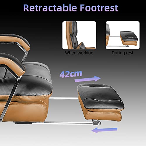 SeekFancy Reclining Office Chair with Footrest O203, Big and Tall Office Chair 500lbs Wide Seat with 170° Backrest, High Back Large Executive Office Chair Lumbar Support,Black Leather Managerial Chair